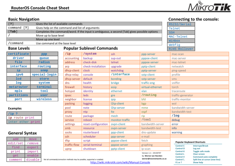 MikroTik RouterOS Cheat Sheet - MKE Solutions